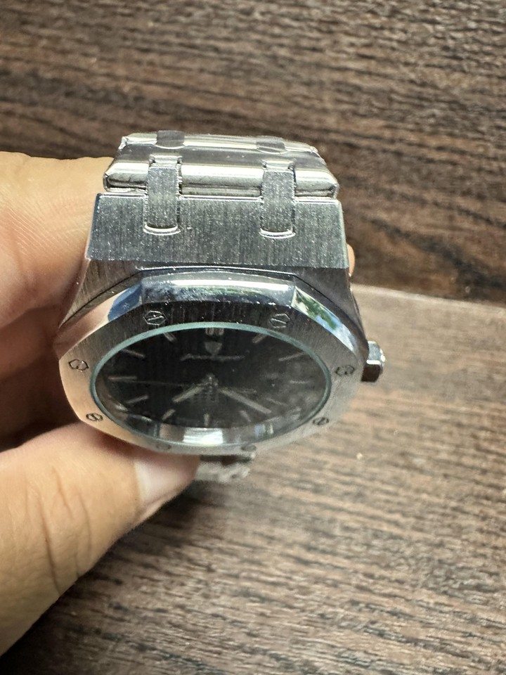 Stainless Steel Watch Mens Black Dial Date Octagonal Bezel Integrated ...
