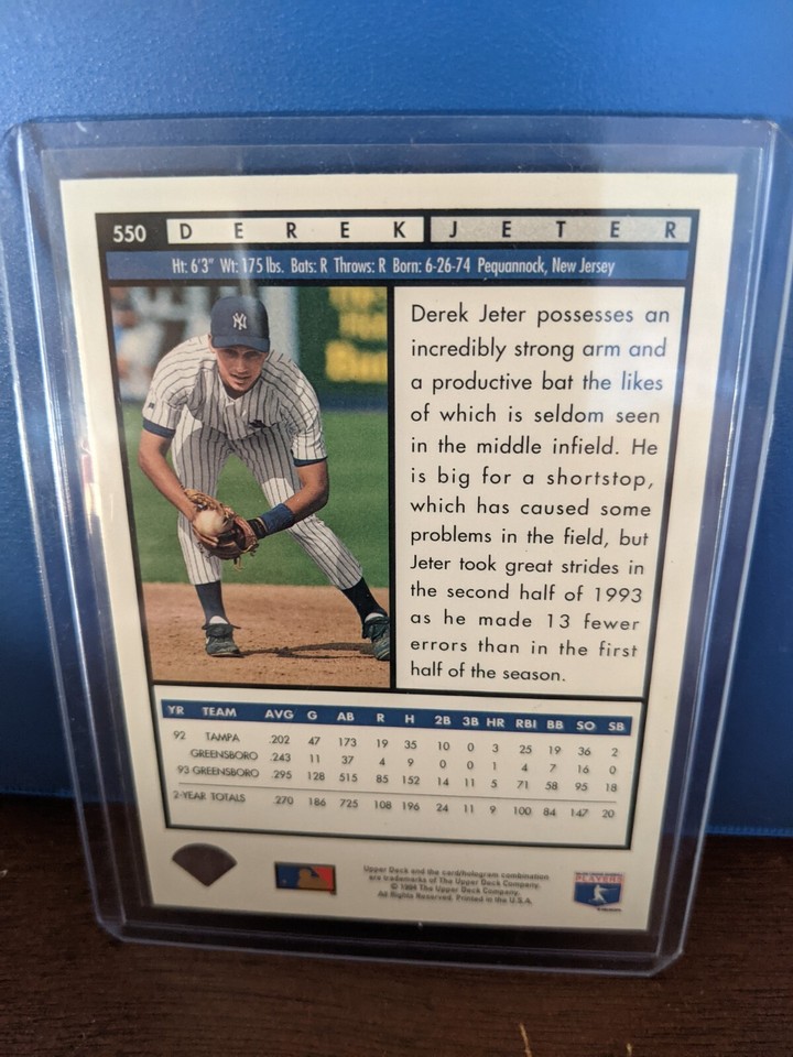 1994 Upper Deck DEREK JETER Top Prospects Foil Rookie Card #550 NY ...