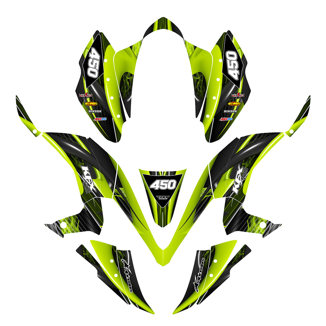 KFX 450R graphics custom decal kit for Kawasaki Quad #3333 Neon Green ...