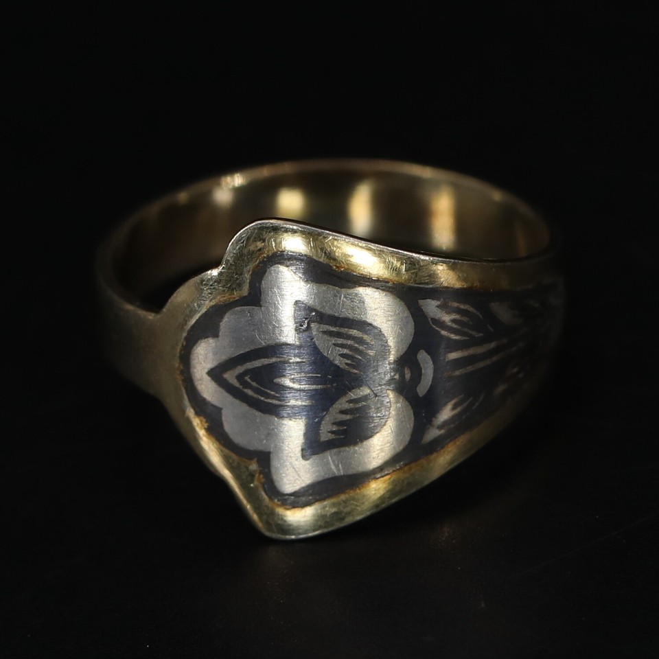 VTG Sterling Silver - RUSSIA Nielloware Flower Gold Ring Size 8 - 2g | eBay