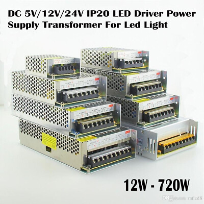 5V/12V/24 Volt LED Transformer 12W - 720W LED Power Supply IP20 LED ...