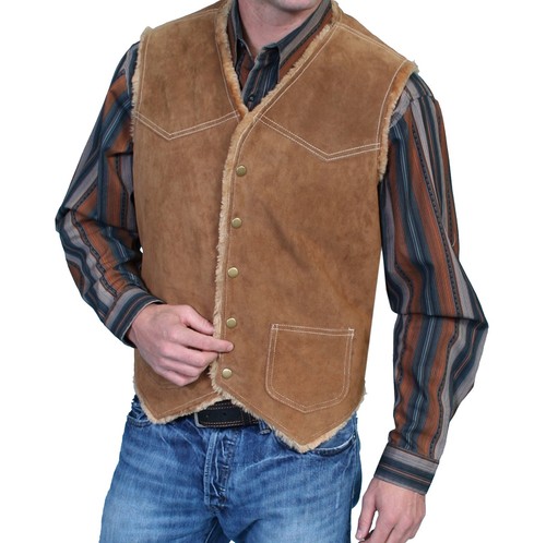 SCULLY Boarskin Leather Western Vest - Faux shearling lining - Lg | eBay