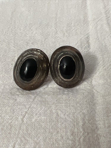 Mexico 925 Silver Earrings with Black Stone Post Tarnish 1” Oval | eBay