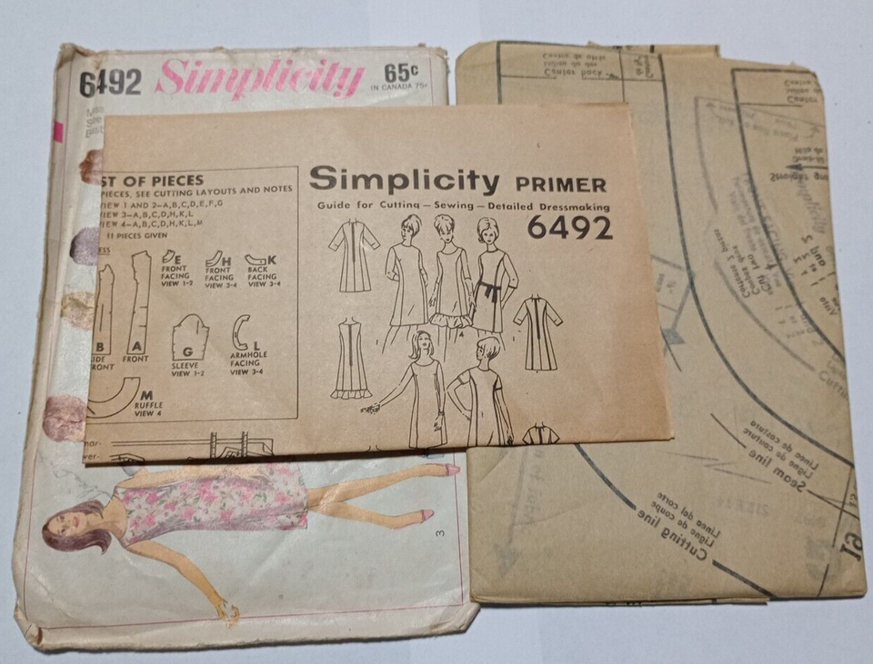 Simplicity 6492 Sewing Pattern VTG 1960s Princess Seam A-Line Dresses ...
