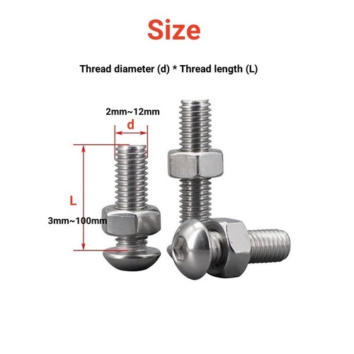 A2 Stainless Steel Socket Button Head Screws Allen Key Bolts & Hex Nut ...