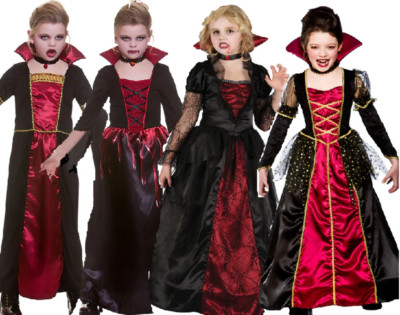 Girls Vampiress Costume Halloween Vampire Kids Fancy Dress Outfit | eBay