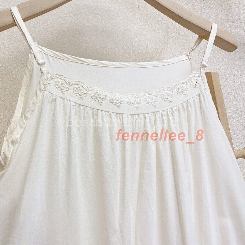 Women 100% Cotton Full Slips Dress Extender Petticoat Lace Neck Loose ...