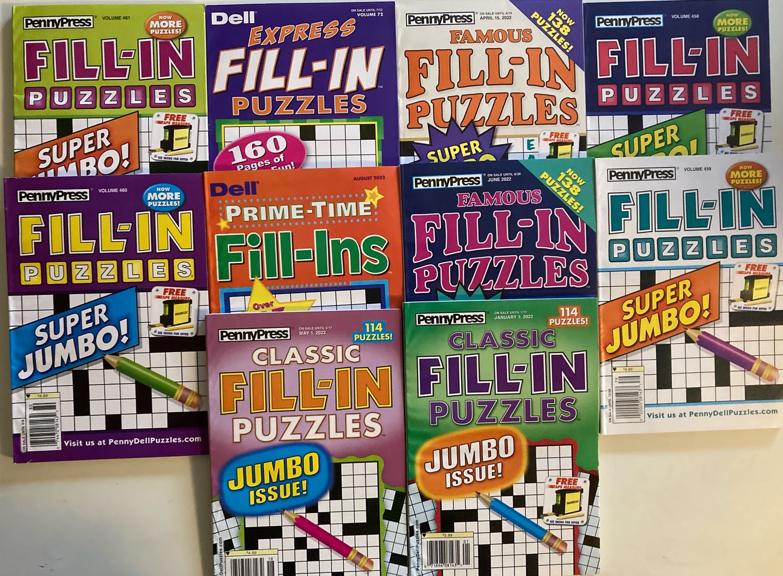 Lot of 10 Dell Penny Press Fill-In Puzzle Books Jumbo Classic Famous ...