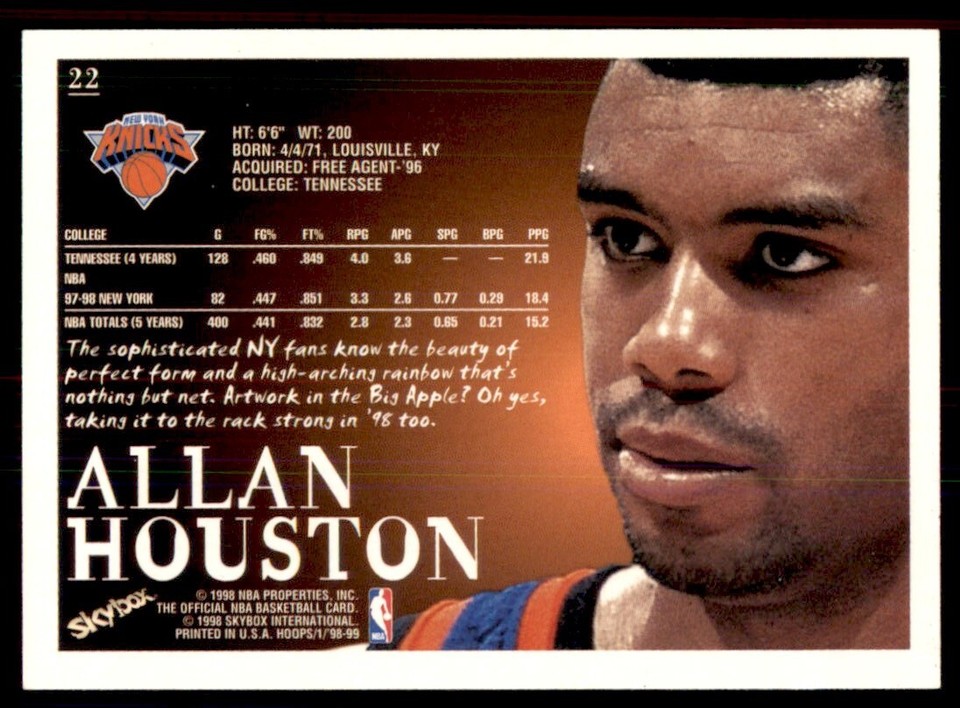 1998-99 Hoops Basketball Allan Houston New York Knicks #22 | eBay