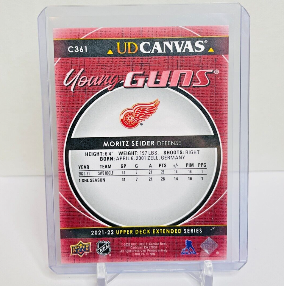 2021-22 Upper Deck Canvas Young Guns Rookie Moritz Seider #C361 Detroit ...