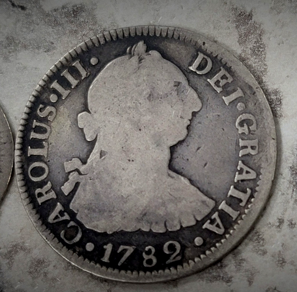 1782 FF Mexico City Mint Spain 1 and 2 Reales 234 years Old Pillar ...