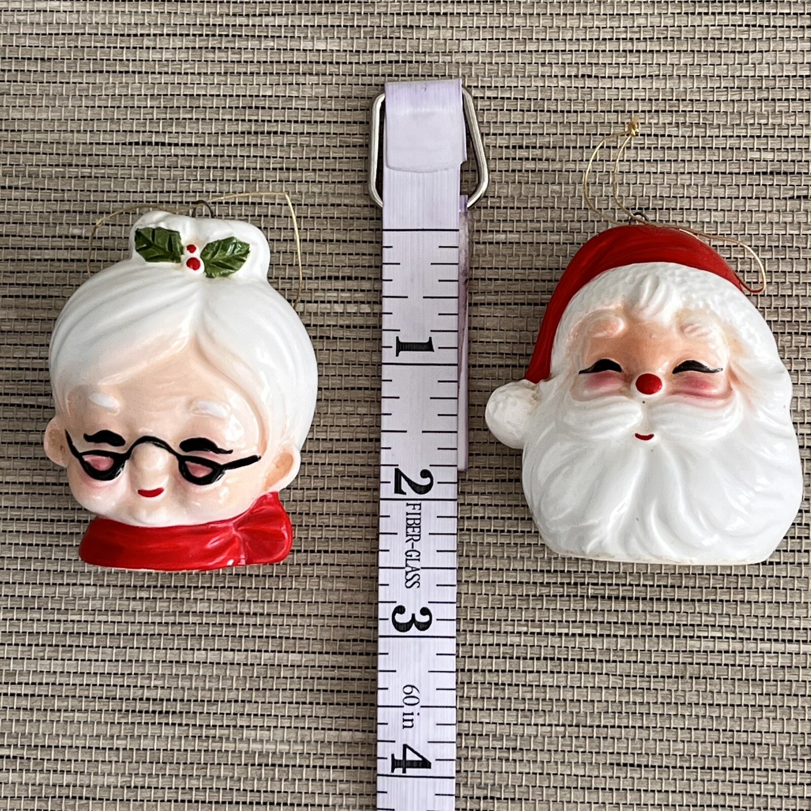 Vtg Ceramic Hand Painted Santa & Mrs Clause Head Christmas Ornaments ...