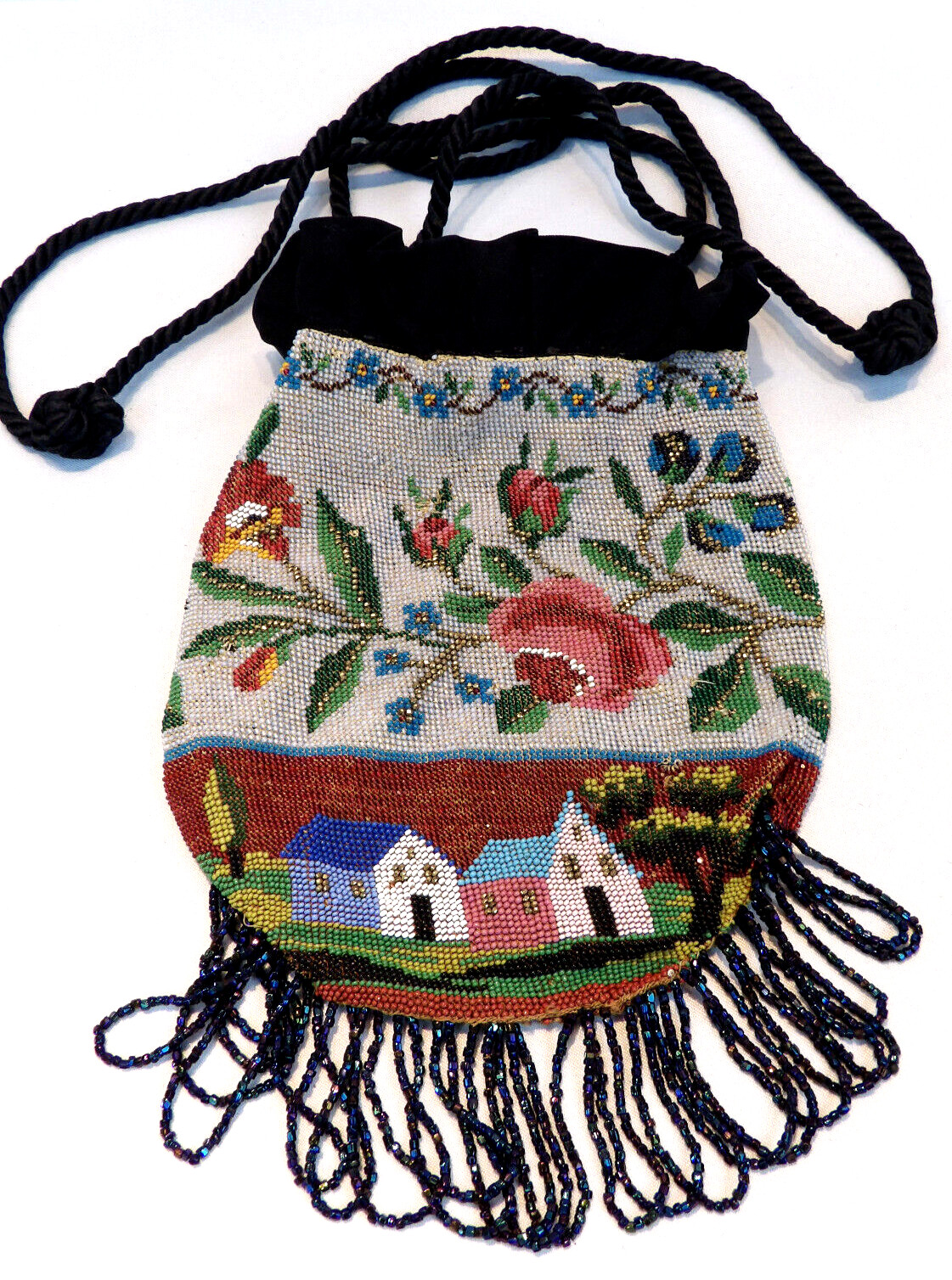 Antique Micro Beaded Reticule Draw-String Purse Bag C… - Gem