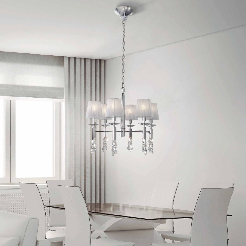 Modern Chrome Design Chandelier With Fabric Shades 6 Lights MN-181 | eBay