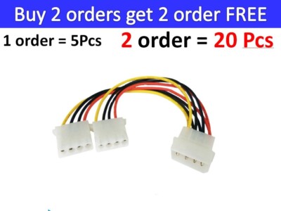 5x 4pin PSW Power Splitter Cable LP4 Molex 1 to 2 Male to Female Cable ...