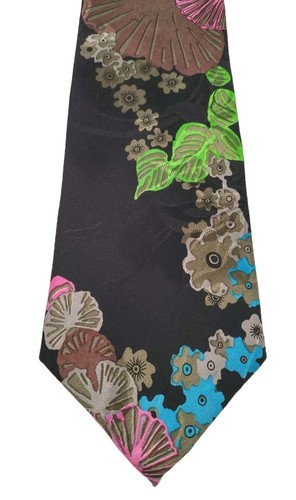 Vintage Pierre BALMAIN Paris TIE Black Floral Silk Abstract Pattern ...