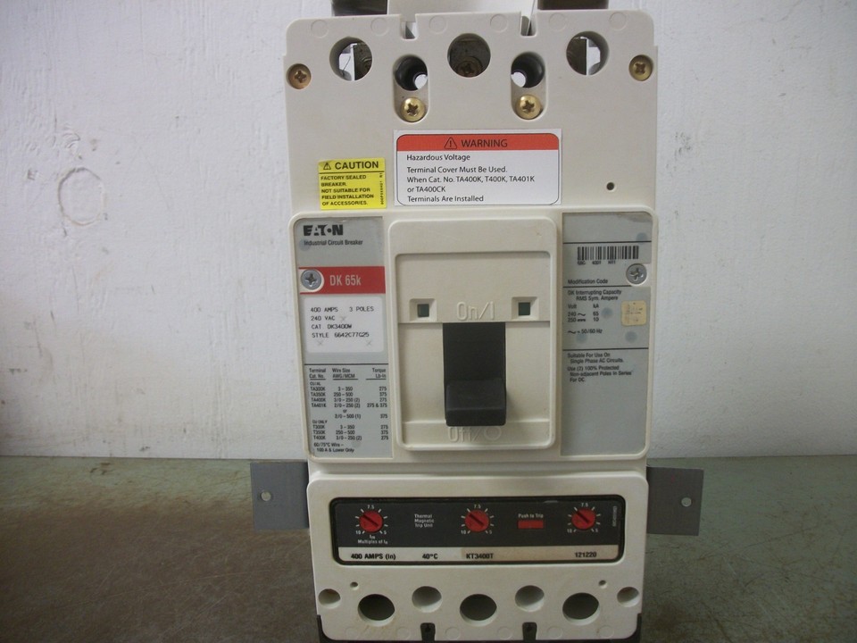 CUTLER-HAMMER DK CIRCUIT BREAKER DK3400W 400AMP 240VOLT 3POLE RED W ...