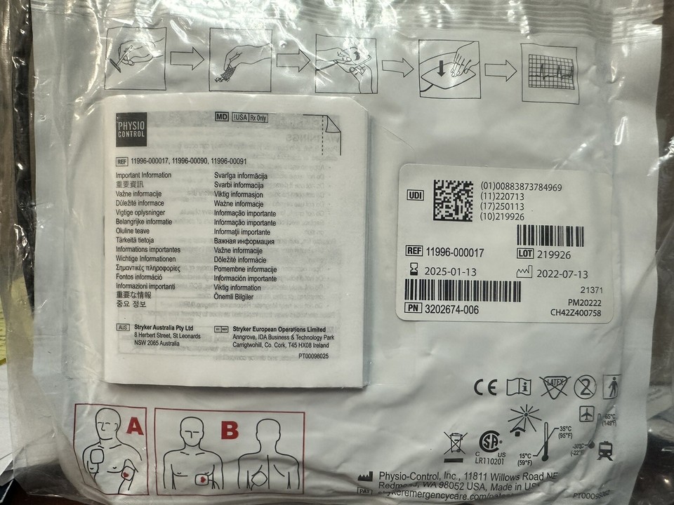 Quick-Combo Physio Control #11996-000017 Adult AED Pads/ Electrodes ...