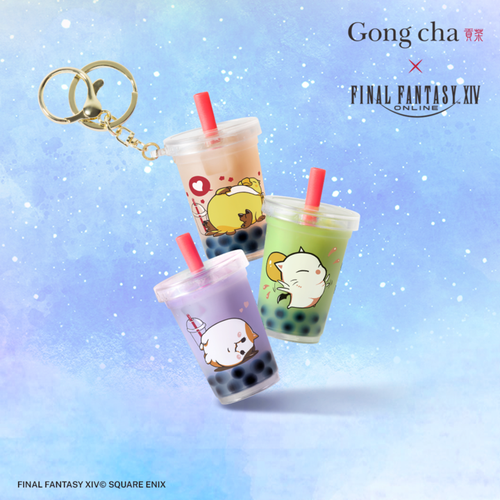 Gong Cha x Final Fantasy XIV Fat Cat Chocobo Moogle Boba Tea Keychain ...