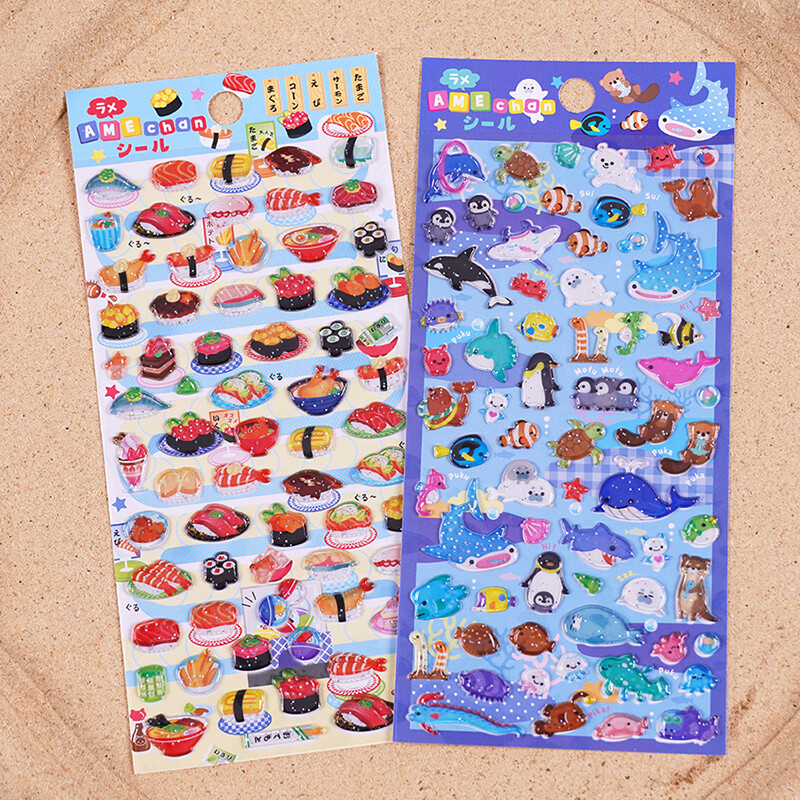 1Pcs Kawaii Cartoon Glittering Stickers Cute Animal Food Sticker Laptop ...