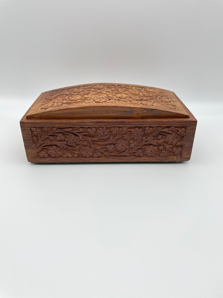 Bohemian Hand Carved Wood Trinket Jewelry Box Flowers Vines | eBay