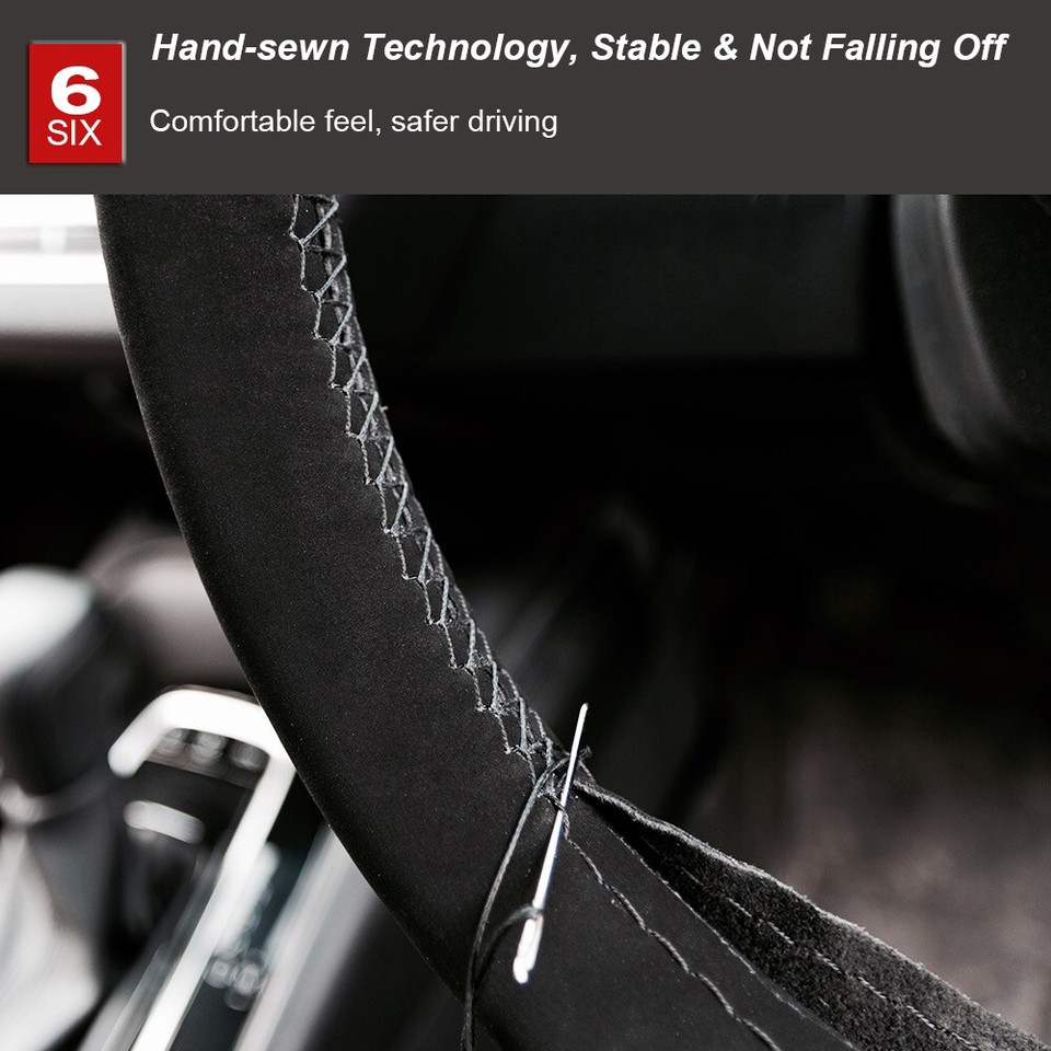 Suede Steering Wheel Cover Leather anti-slip Stitch on 15inch Universal ...