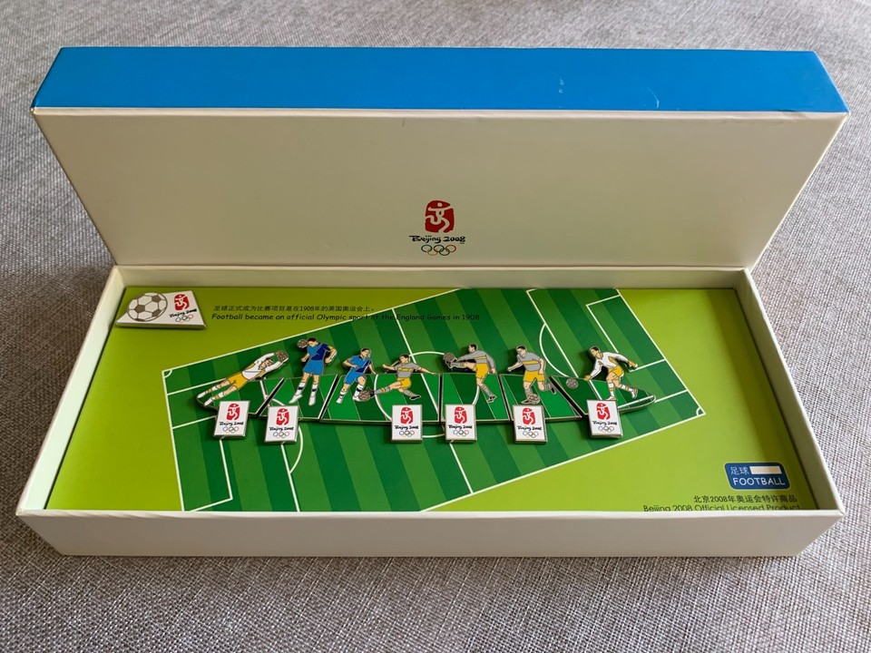 2008 BEIJING OLYMPIC PIN SET BADGE PUZZLE SET OF 7 PINS SOCCER FOOTBALL ...