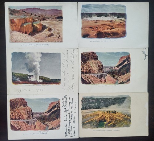 SIX (6) VINTAGE EMBOSSED VIGNETTE POSTCARDS-YELLOWSTONE PARK-RARE FIND ...