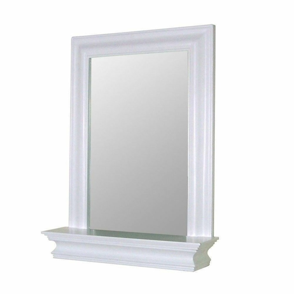 White Wall Mount Mirror Wooden Frame Display Storage Shelf Bathroom ...