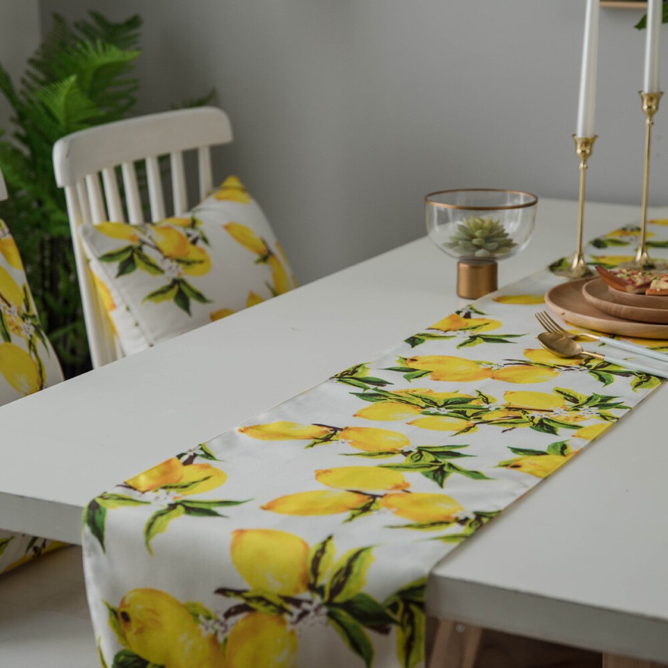 Table Runner Placemats Lemon Print Table Cloth Cover kitchen Dining ...