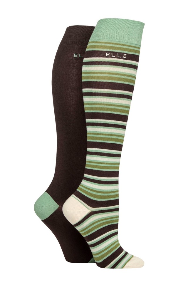 Womens Knee High Socks Soft Bamboo Long Striped Plain ELLE Fashion - 2 ...