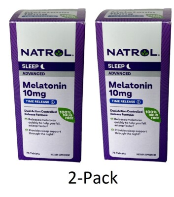 2-Pack Natrol Melatonin Advanced 10mg Sleep Aid Time Release Tablets ...