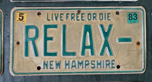 1983 NEW HAMPSHIRE VANITY LICENSE PLATE RELAX- RELAX | eBay