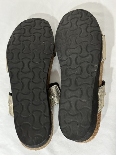 NAOT Ashley Wedge Sandals Slides Sz 7 Metallic Gold Double Strap ...