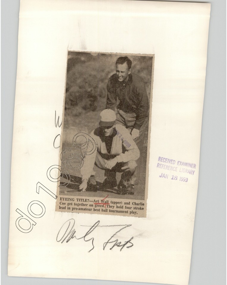 Pro Golfers ART WALL JR & CHARLIE COE on Putting Green 1959 Press Photo ...