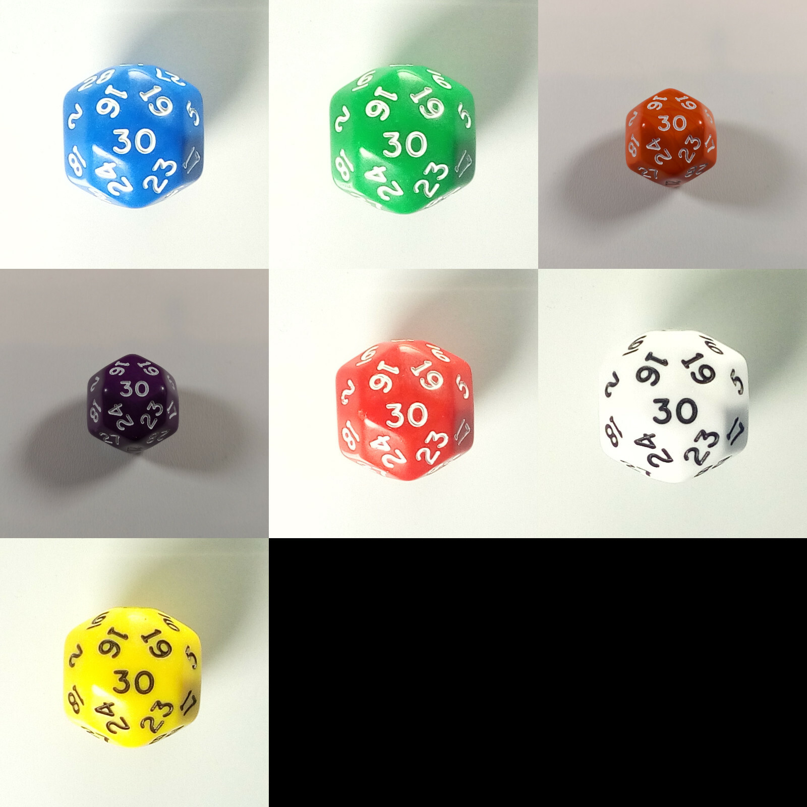 Opaque Poly D30 Dice 2 3 4 5 Set 30 Sided Die Red Blue Green White ...