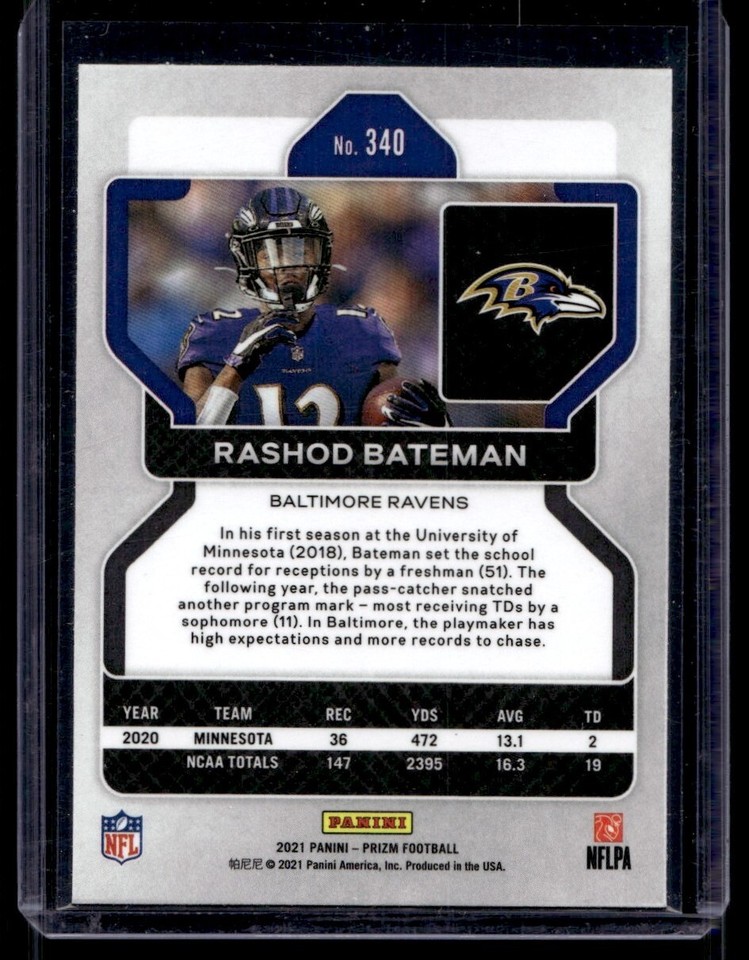 2021 Panini Prizm Rashod Bateman Rookie G15 Baltimore Ravens #340 | eBay