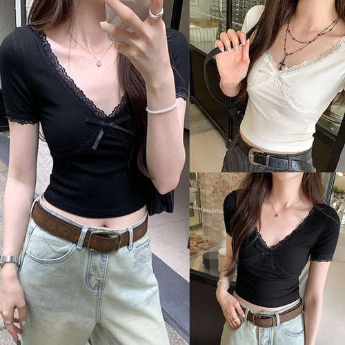 Unique Vintage Gyaru Top for Women with Stylish Lace and V Neck Design ...