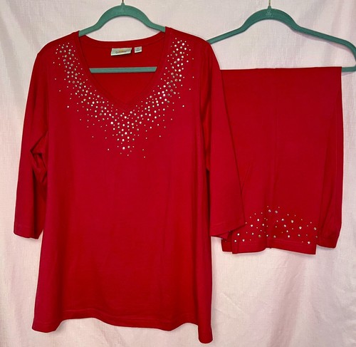 Quacker Factory Shirt And Pants Set In Red With Gems Size 1XL | eBay