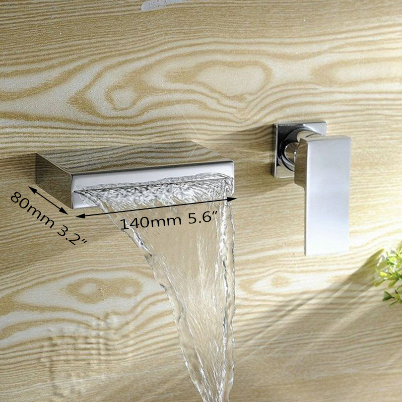 Widespread Waterfall Outlet Bathroom Faucet Wall Mounted Mixer Single ...