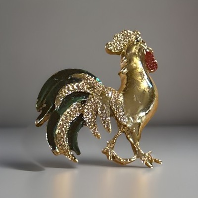 Vintage Rooster Gold Tone Brooch Pin Signed Jerry | eBay UK