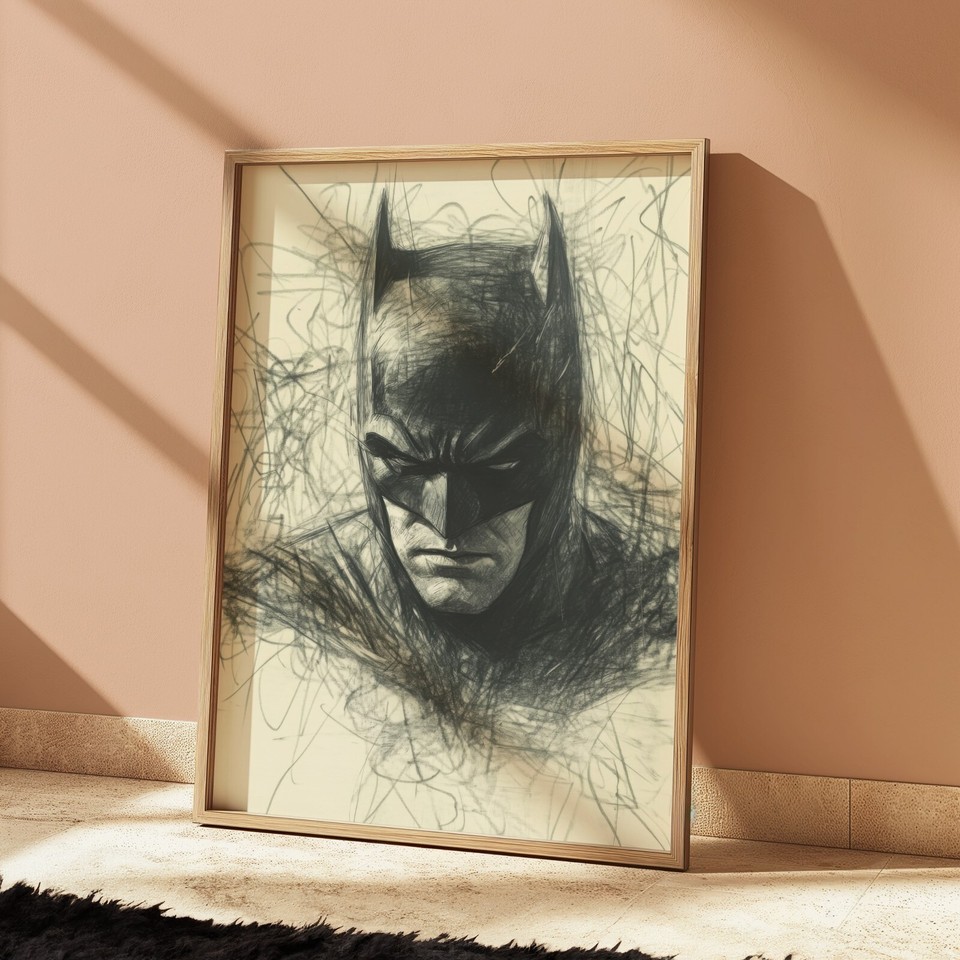 BATMAN DRAWING PRINT PORTRAIT SKETCH 8" x 10" BATMAN PRINT WALL ART ...