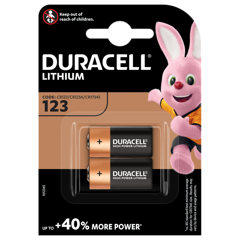 Duracell DL123 CR123 123A Lithium Batteries x 2 *Alarms, Cameras, Photo ...