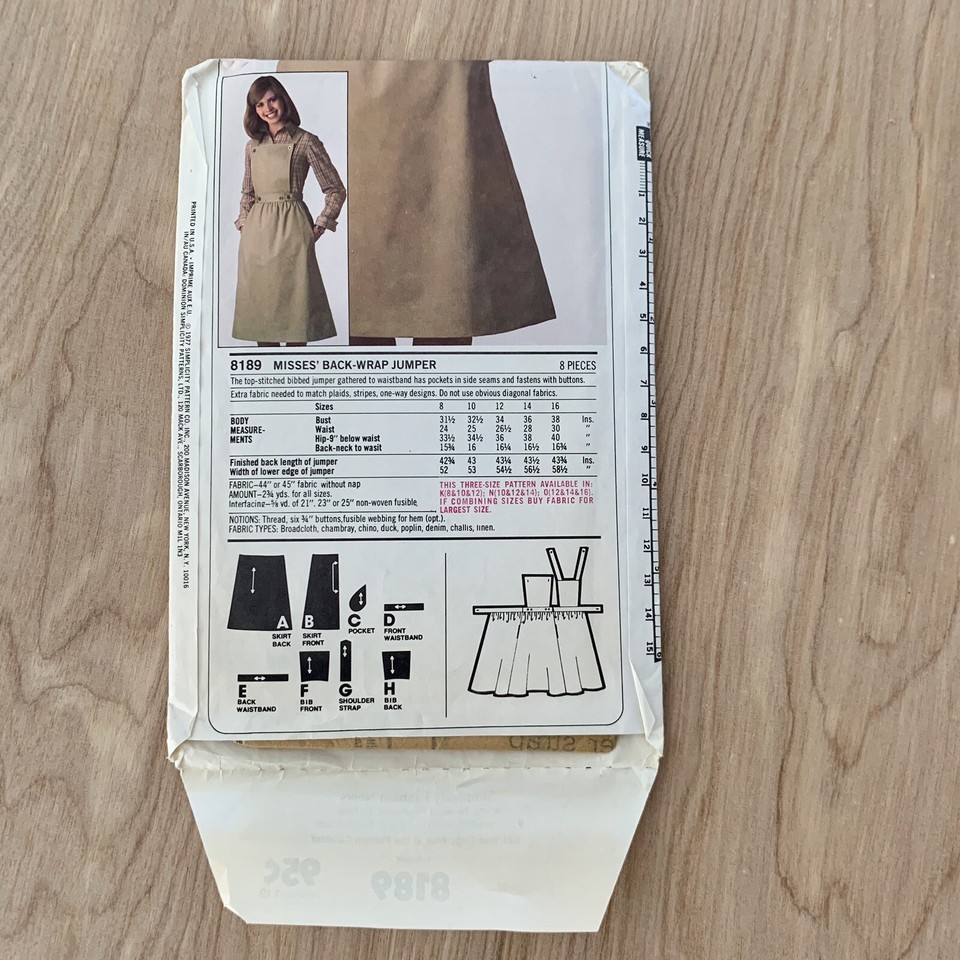 Simplicity Vtg 1977 ESP Pattern Misses Back Wrap Jumper Apron Uncut ...