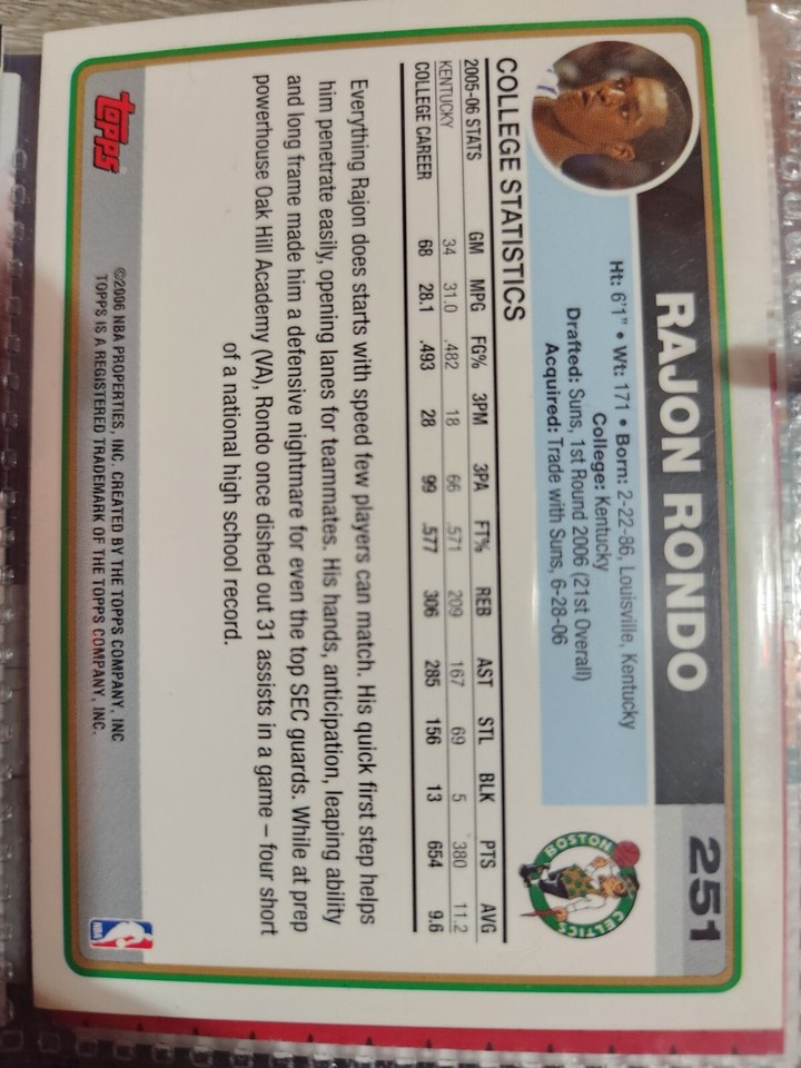 Rajon Rondo Rookie - Boston Celtics - 2006-07 Topps | eBay