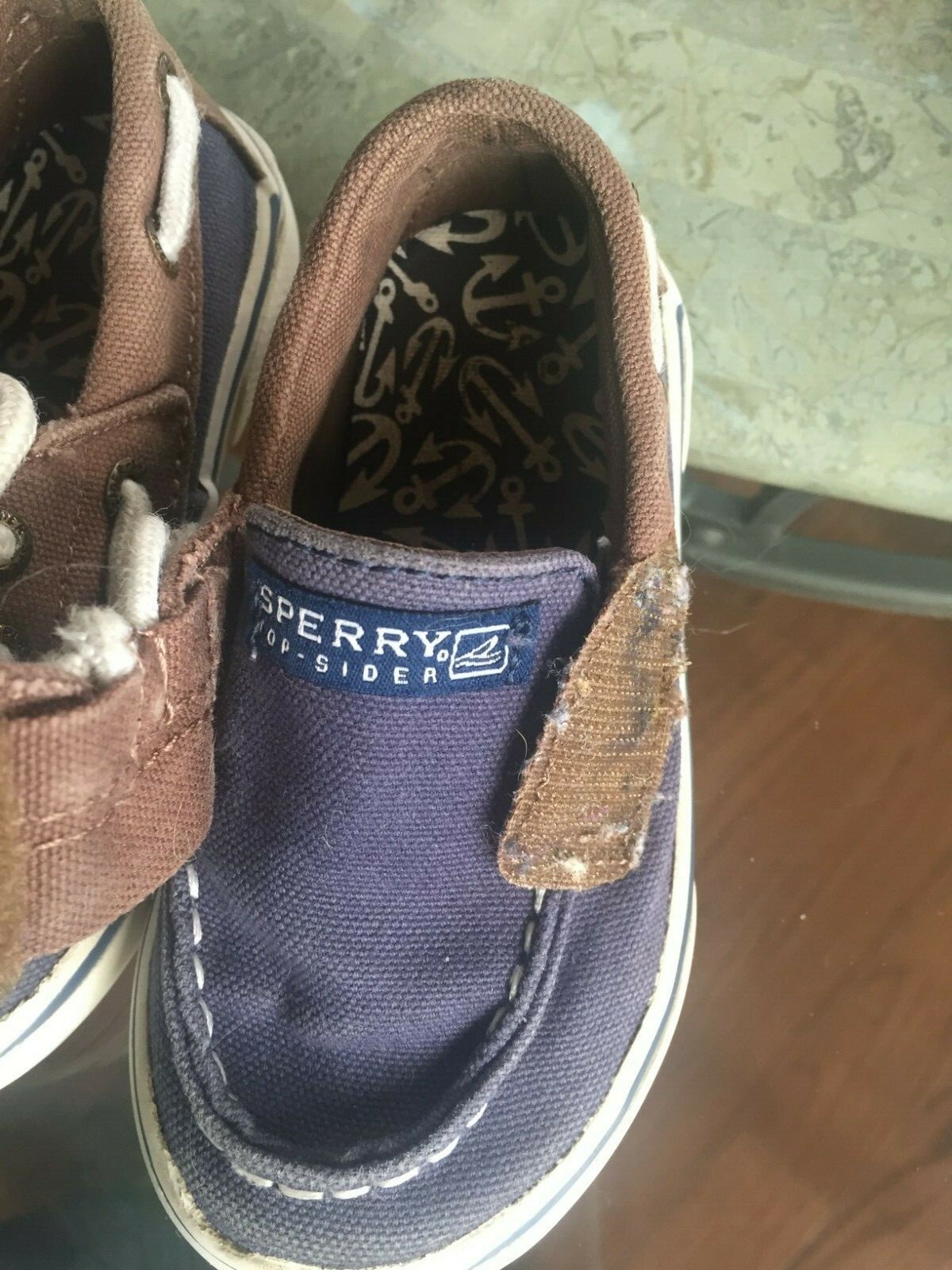 Sperry Topsider Halyard, Blue & Brown Canvas, Hook & Loop Closure, Sz 6 ...