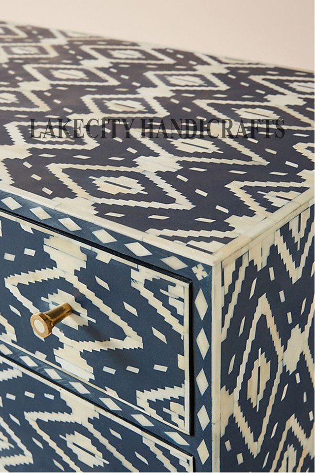 Bone Inlay Ikat Design 6 Drawers Chest Indigo Blue, Bone Inlay Dresser ...
