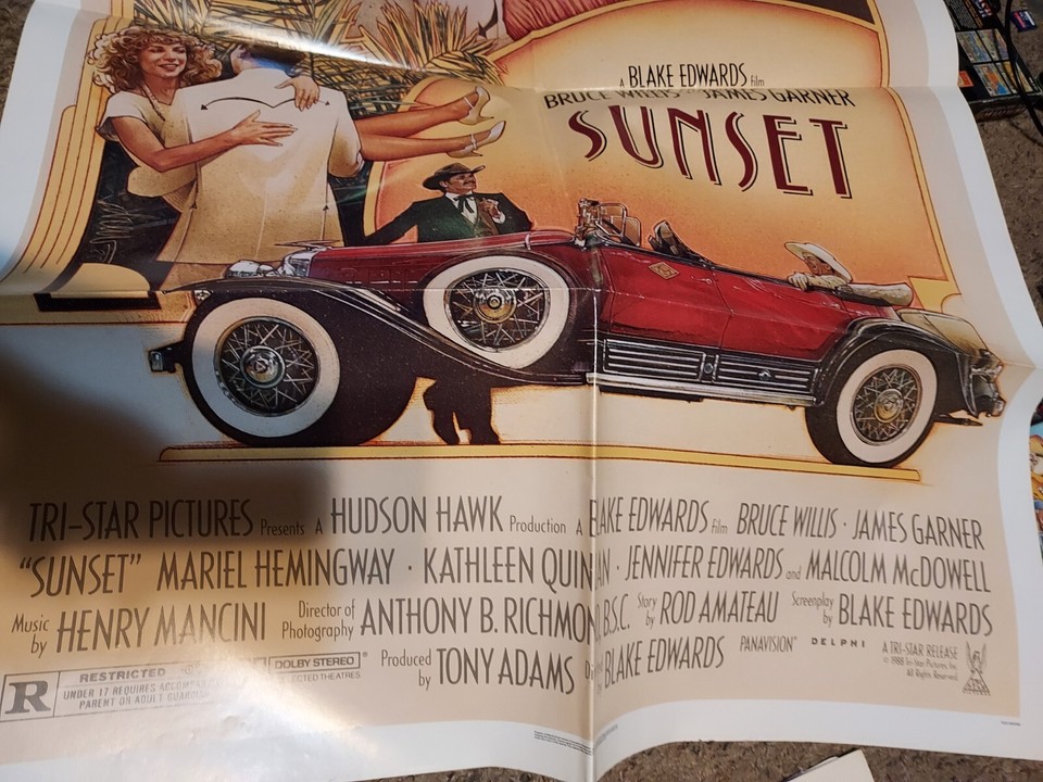 1988 SUNSET vintage movie poster Bruce Willis James Garner Malcolm ...