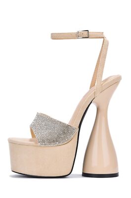 Cape Robbin LOLLA Nude Super High Heeled Chunky Ankle Strap Rhinestone ...