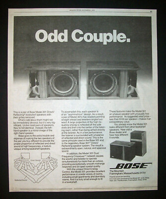 Bose 301 Direct / Reflecting Speakers 1976 Poster Type Ad, Promo Advert ...